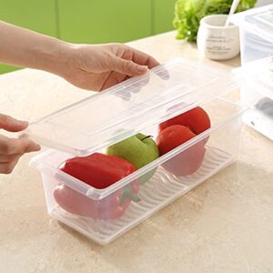 STARSLIFE Food Storage Containers, Refrigerator Classified Organizer Case with Removable Drain Plate and Lid, Plastic Stackable Box Keep Fresh for Fish, Meat, Vegetables, Fruits ect. (Pack of 3)