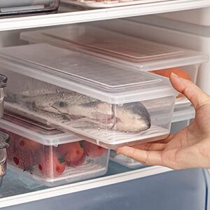 STARSLIFE Food Storage Containers, Refrigerator Classified Organizer Case with Removable Drain Plate and Lid, Plastic Stackable Box Keep Fresh for Fish, Meat, Vegetables, Fruits ect. (Pack of 3)