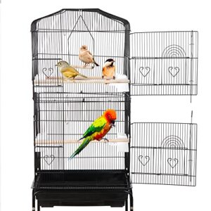 59.3 Inches Medium Bird Cage Rolling Stand Wrought Iron Construction Lovebird House Pet Supplies with Storage Shelf for Parrot Cockatiel Cockatoo Parakeet Macaw Finches