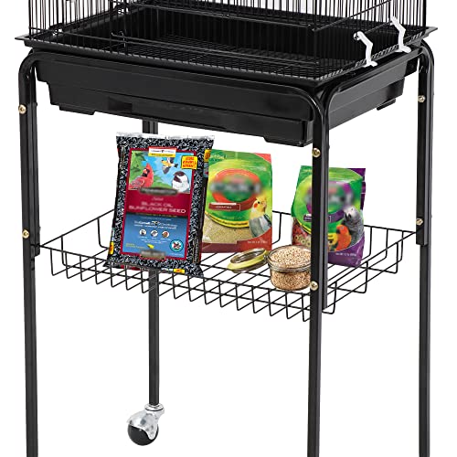 59.3 Inches Medium Bird Cage Rolling Stand Wrought Iron Construction Lovebird House Pet Supplies with Storage Shelf for Parrot Cockatiel Cockatoo Parakeet Macaw Finches