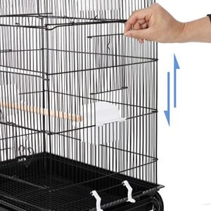 59.3 Inches Medium Bird Cage Rolling Stand Wrought Iron Construction Lovebird House Pet Supplies with Storage Shelf for Parrot Cockatiel Cockatoo Parakeet Macaw Finches