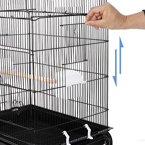 59.3 Inches Medium Bird Cage Rolling Stand Wrought Iron Construction Lovebird House Pet Supplies with Storage Shelf for Parrot Cockatiel Cockatoo Parakeet Macaw Finches