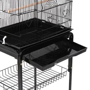 59.3 Inches Medium Bird Cage Rolling Stand Wrought Iron Construction Lovebird House Pet Supplies with Storage Shelf for Parrot Cockatiel Cockatoo Parakeet Macaw Finches