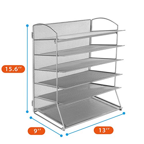 CLATINA 6-Tier Metal Mesh Desk File Organizer Desktop Letter Tray Paper Document Holder for Office Home School Gray