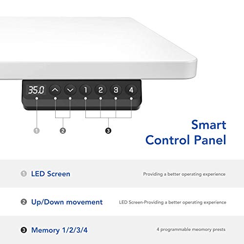 FLEXISPOT EN1 Electric White Stand Up Desk 48 x 30 Inches Whole-Piece Desktop Ergonomic Memory Controller Adjustable Height Standing Desk (White Frame + 48" White Desktop, 2 Packages)