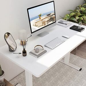 FLEXISPOT EN1 Electric White Stand Up Desk 48 x 30 Inches Whole-Piece Desktop Ergonomic Memory Controller Adjustable Height Standing Desk (White Frame + 48" White Desktop, 2 Packages)