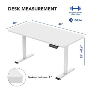 FLEXISPOT EN1 Electric White Stand Up Desk 48 x 30 Inches Whole-Piece Desktop Ergonomic Memory Controller Adjustable Height Standing Desk (White Frame + 48" White Desktop, 2 Packages)