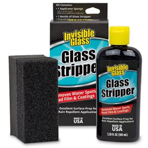 invisible glass 91411 3.38-ounce glass stripper water spot remover kit eliminates coatings, waxes, oils and more to polish and restore automotive glass , white