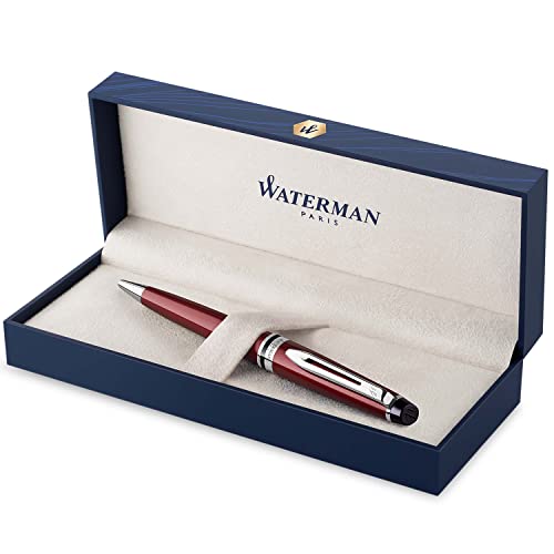 Waterman Expert Ballpoint Pen, Dark Red with Chrome Trim, Medium Point with Blue Refill, Gift Box