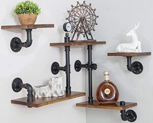 industrial rustic modern wood ladder pipe wall mounted floating shelves - set of 3 bookshelf,diy storage shelving,hung bracket,bookcase (set of 3 ladder shelves)