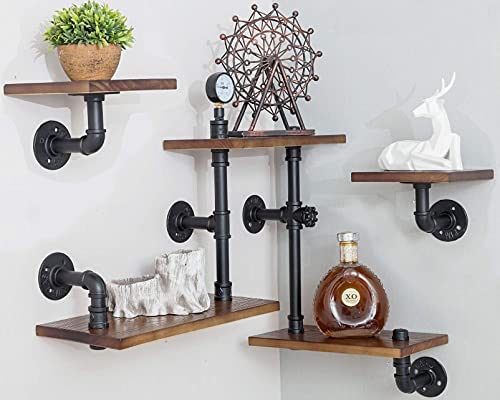 Industrial Rustic Modern Wood Ladder Pipe Wall Mounted Floating Shelves - Set of 3 Bookshelf,DIY Storage Shelving,Hung Bracket,Bookcase (Set of 3 Ladder Shelves)