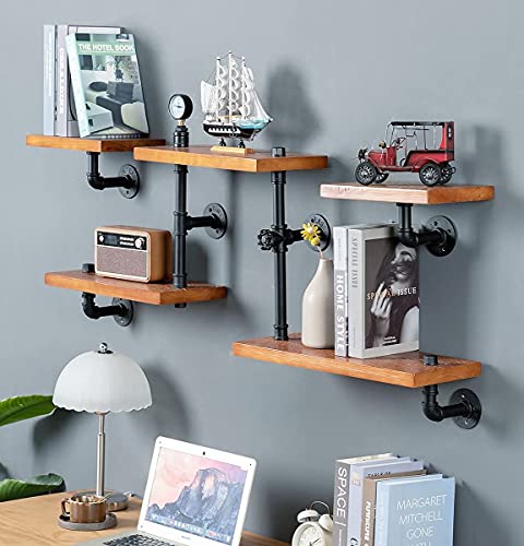 Industrial Rustic Modern Wood Ladder Pipe Wall Mounted Floating Shelves - Set of 3 Bookshelf,DIY Storage Shelving,Hung Bracket,Bookcase (Set of 3 Ladder Shelves)