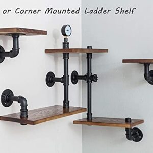 Industrial Rustic Modern Wood Ladder Pipe Wall Mounted Floating Shelves - Set of 3 Bookshelf,DIY Storage Shelving,Hung Bracket,Bookcase (Set of 3 Ladder Shelves)