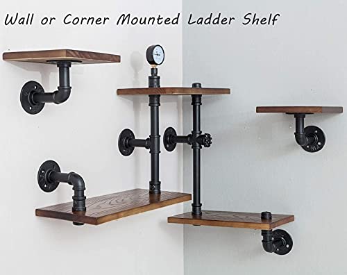 Industrial Rustic Modern Wood Ladder Pipe Wall Mounted Floating Shelves - Set of 3 Bookshelf,DIY Storage Shelving,Hung Bracket,Bookcase (Set of 3 Ladder Shelves)