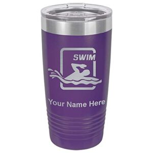 lasergram 20oz vacuum insulated tumbler mug, swimming, personalized engraving included (dark purple)