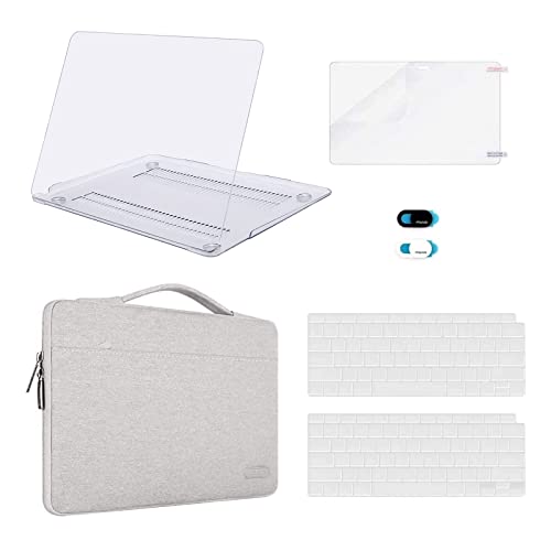 MOSISO Compatible with MacBook Air 13 inch Case 2022 2021 2020 2019 2018 Release A2337 M1 A2179 A1932 Retina Display, Plastic Hard Shell Case&Bag&Keyboard Skin&Webcam Cover&Screen Protector,Clear&Gray