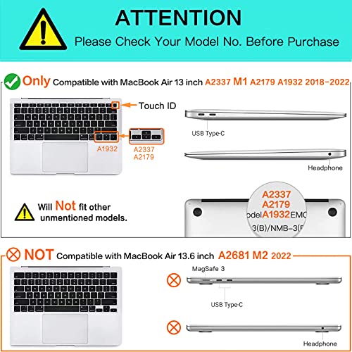 MOSISO Compatible with MacBook Air 13 inch Case 2022 2021 2020 2019 2018 Release A2337 M1 A2179 A1932 Retina Display, Plastic Hard Shell Case&Bag&Keyboard Skin&Webcam Cover&Screen Protector,Clear&Gray