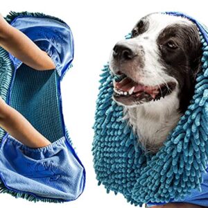 Tuff Pupper Quick Dry Towel for Dogs | Ultra Absorbent Microfiber Shammy | Extra Large 35x15 Size for All Breeds | Comfortable Hand Pockets | Indoor Outdoor Use | Durable Material | Machine Washable