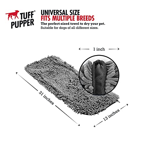 Tuff Pupper Quick Dry Towel for Dogs | Ultra Absorbent Microfiber Shammy | Extra Large 35x15 Size for All Breeds | Comfortable Hand Pockets | Indoor Outdoor Use | Durable Material | Machine Washable