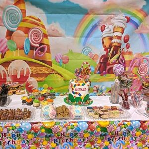 FZR Legend Sweet Candy Lollipop Plastic Tablecloth for Candyland Themed Birthday Party Baby Shower Decoration,Rectangle Disposable Table Cover - 52 x 90 inches