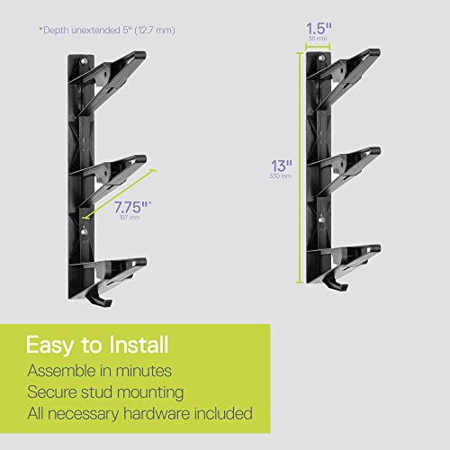 3-Tier Snowboard and Ski Rack Wall Shelf by Delta Cycle - Space Saving Mounted Wall Rack with Extendable & Integrated Accessory Hooks - Convenient & Durable Storage MultiSport Wall Rack