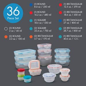 LocknLock Easy Essentials Color Mates Food Storage lids/Airtight containers, BPA Free, 36 Piece, Clear