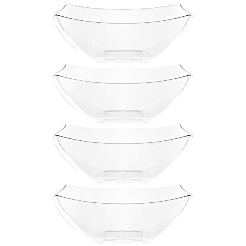 PLASTICPRO Disposable Square Serving Bowls, Party Snack or Salad Bowl, Plastic Clear or White Pack of 4 (16 OUNCE, Clear)