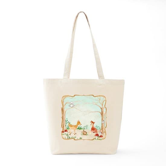 CafePress Woodland Creatures Animals Deer Fox Rabbit Owl Art Natural Canvas Tote Bag, Reusable Shopping Bag