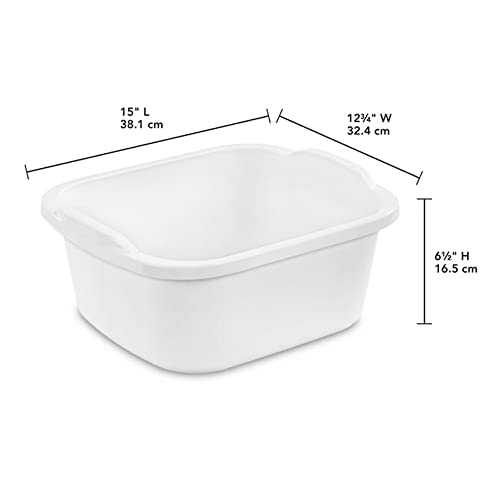 Sterilite 12 Quart Durable Heavy Duty Reinforced Plastic Kitchen Dishpan Basin with Molded Handles for Household Chores and Storage, White, 8 Pack