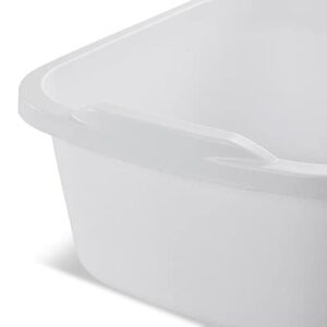 Sterilite 12 Quart Durable Heavy Duty Reinforced Plastic Kitchen Dishpan Basin with Molded Handles for Household Chores and Storage, White, 8 Pack