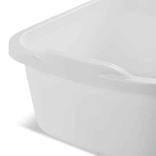 Sterilite 12 Quart Durable Heavy Duty Reinforced Plastic Kitchen Dishpan Basin with Molded Handles for Household Chores and Storage, White, 8 Pack