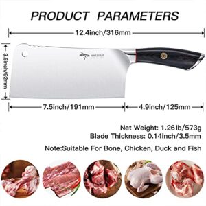 MAD SHARK Meat Cleaver, Professional 7.5 Inch Bone Chopping Butcher Knife with Heavy Duty Blade, German Military Grade Composite Steel, Chinese Chef's Bone Cutting Knife for Home Kitchen & Restaurant