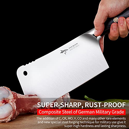 MAD SHARK Meat Cleaver, Professional 7.5 Inch Bone Chopping Butcher Knife with Heavy Duty Blade, German Military Grade Composite Steel, Chinese Chef's Bone Cutting Knife for Home Kitchen & Restaurant