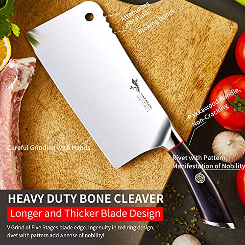 MAD SHARK Meat Cleaver, Professional 7.5 Inch Bone Chopping Butcher Knife with Heavy Duty Blade, German Military Grade Composite Steel, Chinese Chef's Bone Cutting Knife for Home Kitchen & Restaurant