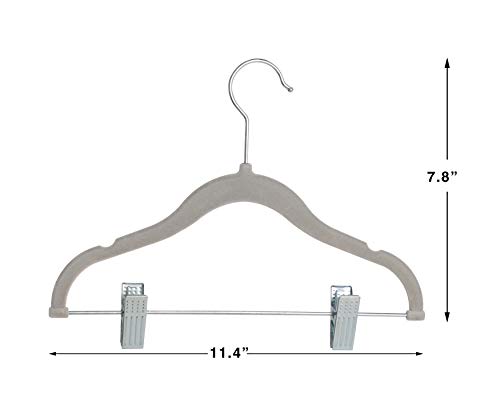 Finnhomy Non-Slip Clothes Hangers for Baby and Kids 20-Pack Velvet Hangers with Movable Clips, Heavy-Duty and Space-Saving for Pants,Skirts, Coat, Gray