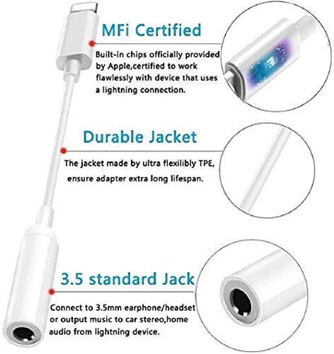 DESOFICON [Apple MFi Certified] Headphone Adapter for iPhone 14, 3 Pack Lightning to 3.5mm AUX Audio Stereo Earphone Connector for iPhone 14 Pro/13/12/11/XS/XR/X/iPad, Support Calling + Music Control