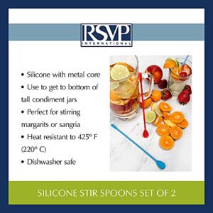 RSVP International Silicone Stir Spoons, 10 inch, Multi-Color | BPA-Free | Prefect for Stirring Drinks & Getting to the Bottom of Jars | Dishwasher Safe