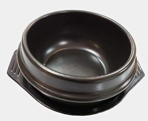 black dolsot/stone bowl w/black tray for hot pot/bibimbap & korean food (1, 5.5 inch (24 oz))