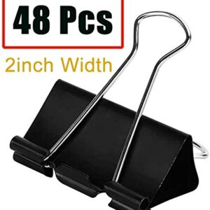 48 Pieces Extra Binder Clips,2 Inch Width,Paper Clips Extra Large for Office Supplies (Black)