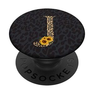 leopard cheetah animal print sunflower monogram letter j popsockets swappable popgrip