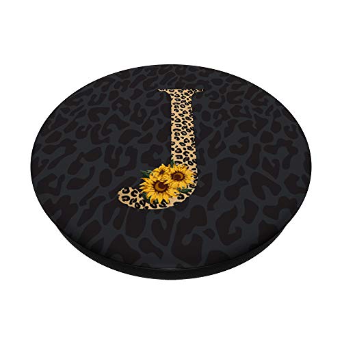 Leopard Cheetah Animal Print Sunflower Monogram Letter J PopSockets Swappable PopGrip