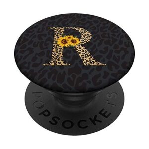 leopard cheetah animal print sunflower monogram letter r popsockets swappable popgrip