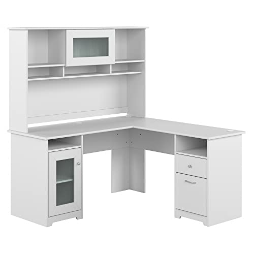 Bush Furniture Cabot Desk with Hutch | Corner with Storage for Home Office | L Shaped Computer, 60W, White