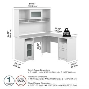 Bush Furniture Cabot Desk with Hutch | Corner with Storage for Home Office | L Shaped Computer, 60W, White