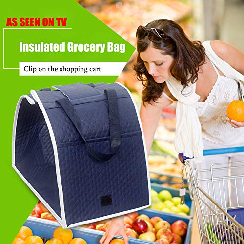 Reusable Grab Bags Insulated Food Storage Bag, Collapsible Grocery Tote Bags with Handles, Grab and Go Bag Shopping Trolley Bag Clip on Shopping Cart As Seen On TV