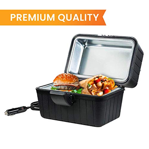 Zento Deals Heating Lunch Box – 12V Portable Mini Electric Warmer for Car Food - Perfect for Outdoors Travelling, Camping - Easy to Clean Insulated Lightweight (a-Black hard) (1pc - Black)