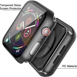 Misxi 2 Pack Hard PC Case with Tempered Glass Screen Protector Compatible with Apple Watch Series 6 SE Series 5 Series 4 44mm, Black