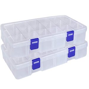 qualsen plastic compartment box with adjustable dividers craft tackle organizer storage containers box (18 grid x 2, clear)