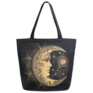 boho golden moon sun extra large grocery bag reusable canvas tote bag casual beach shopping tote heavy duty washable shoulder bags handbag