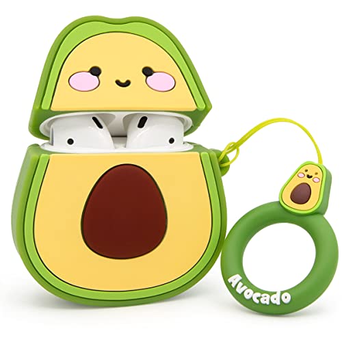 Yonocosta Cute Airpods Case, Airpods 2 Case, Funny 3D Cartoon Fruit Avocado Case, Soft Silicone Full Protection Shockproof Charging Case Cover with Keychain Airpods 1&2 case for Kids Girls Boys Women